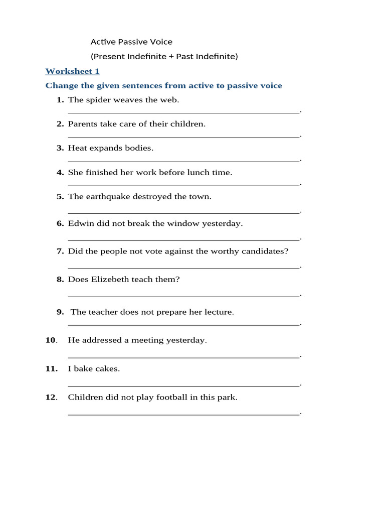 Active and Passive Voice Worksheets | PDF