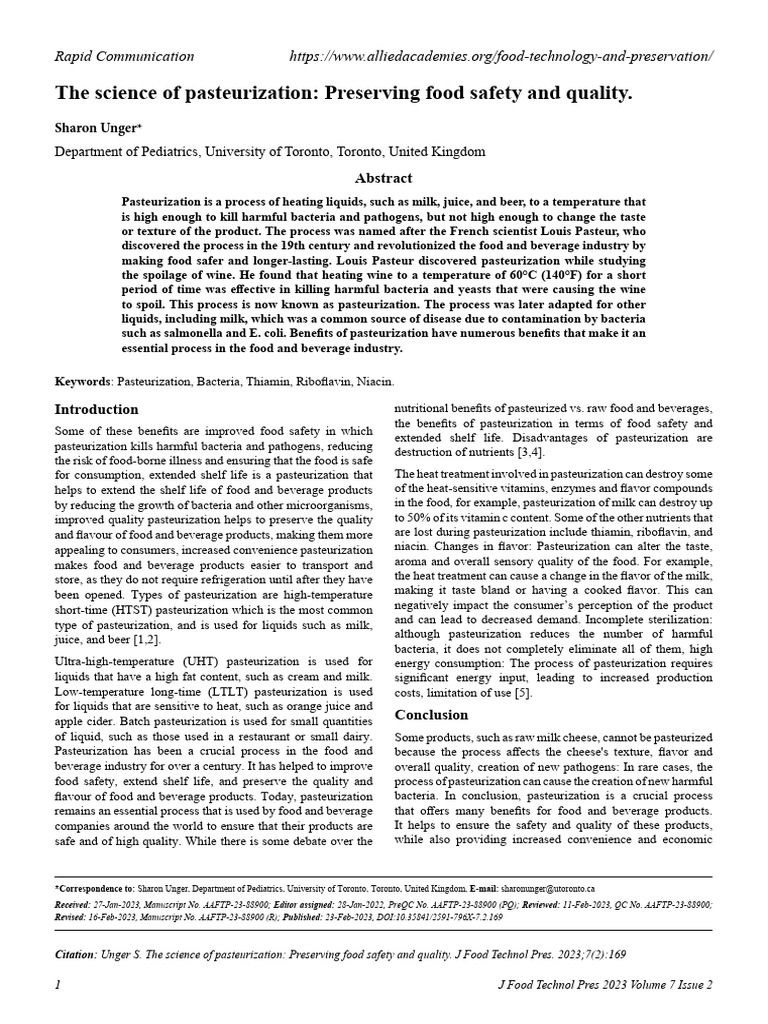 The Science of Pasteurization Preserving Food Safety and Quality | PDF ...