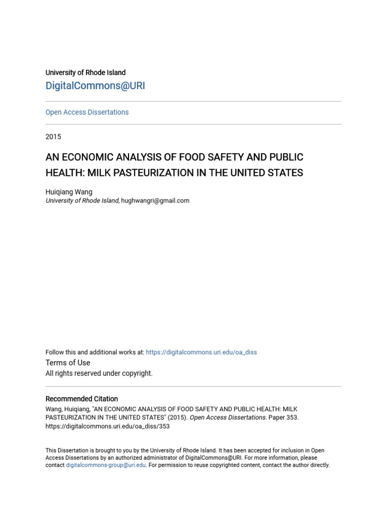 An Economic Analysis of Food Safety and Public Health - Milk Paste ...