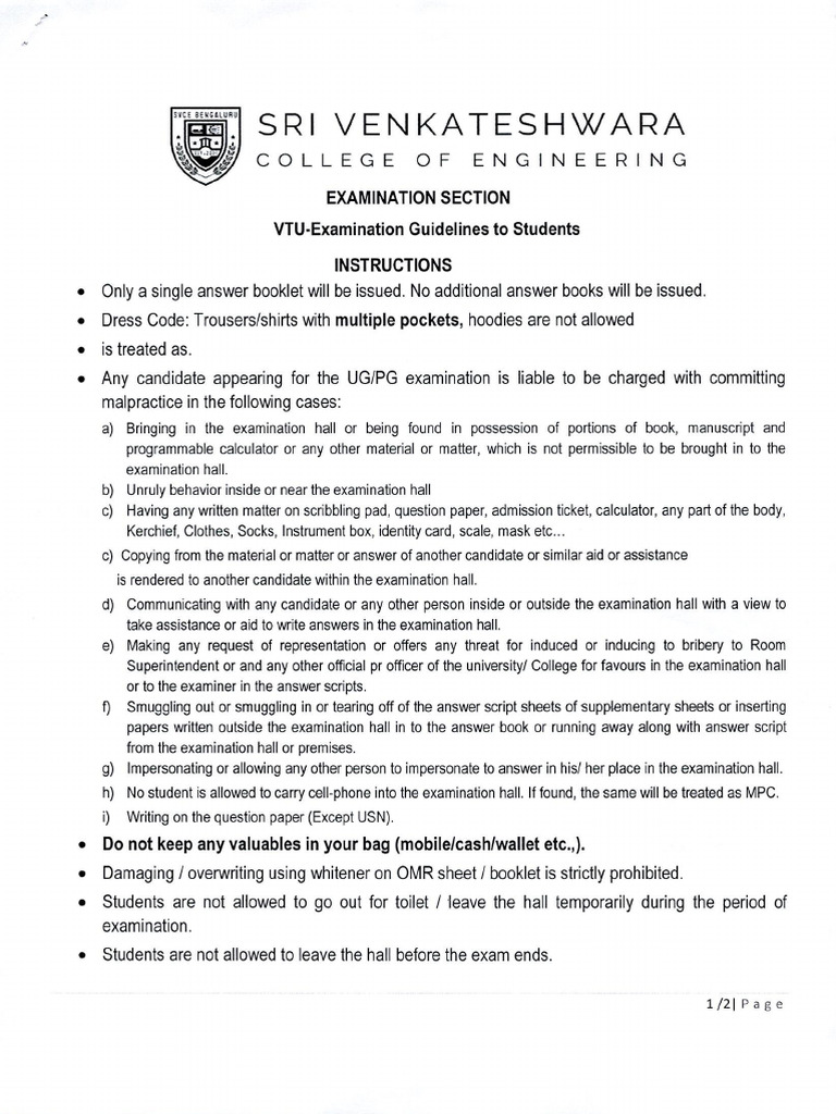 VTU - Examination Guidelines to Students_0001 | PDF