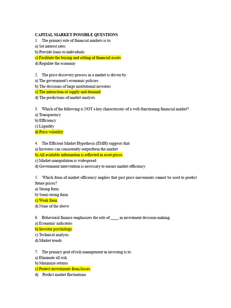 Capital Market Key Questions | PDF | Futures Contract | Financial Markets