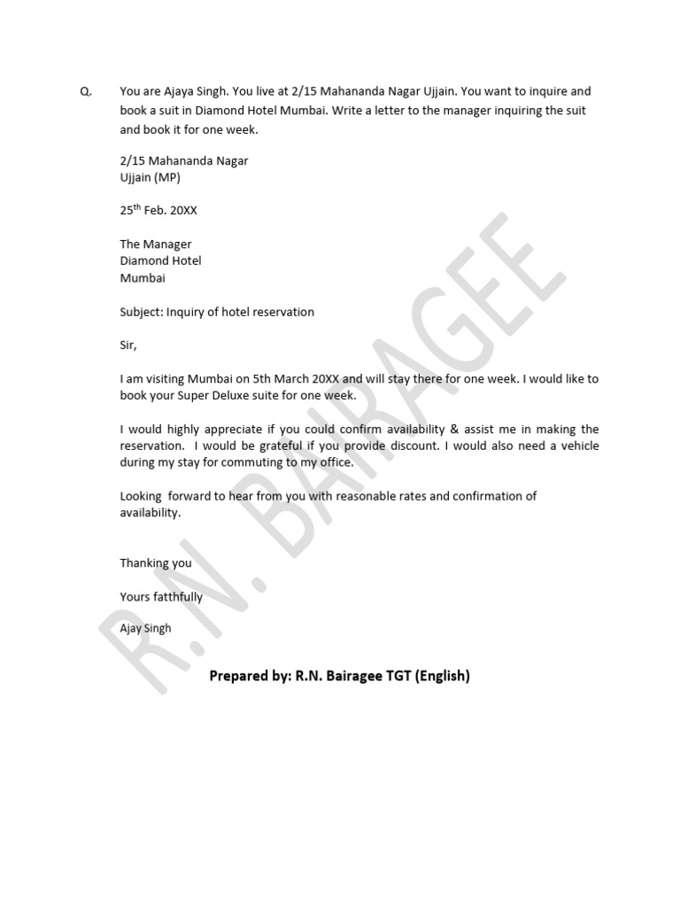 Inquiry About Hotel Booking | PDF