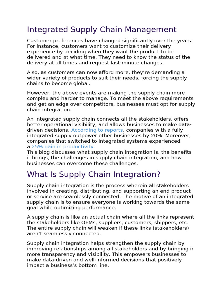 Integrated Supply Chain Management Insights | PDF | Supply Chain ...