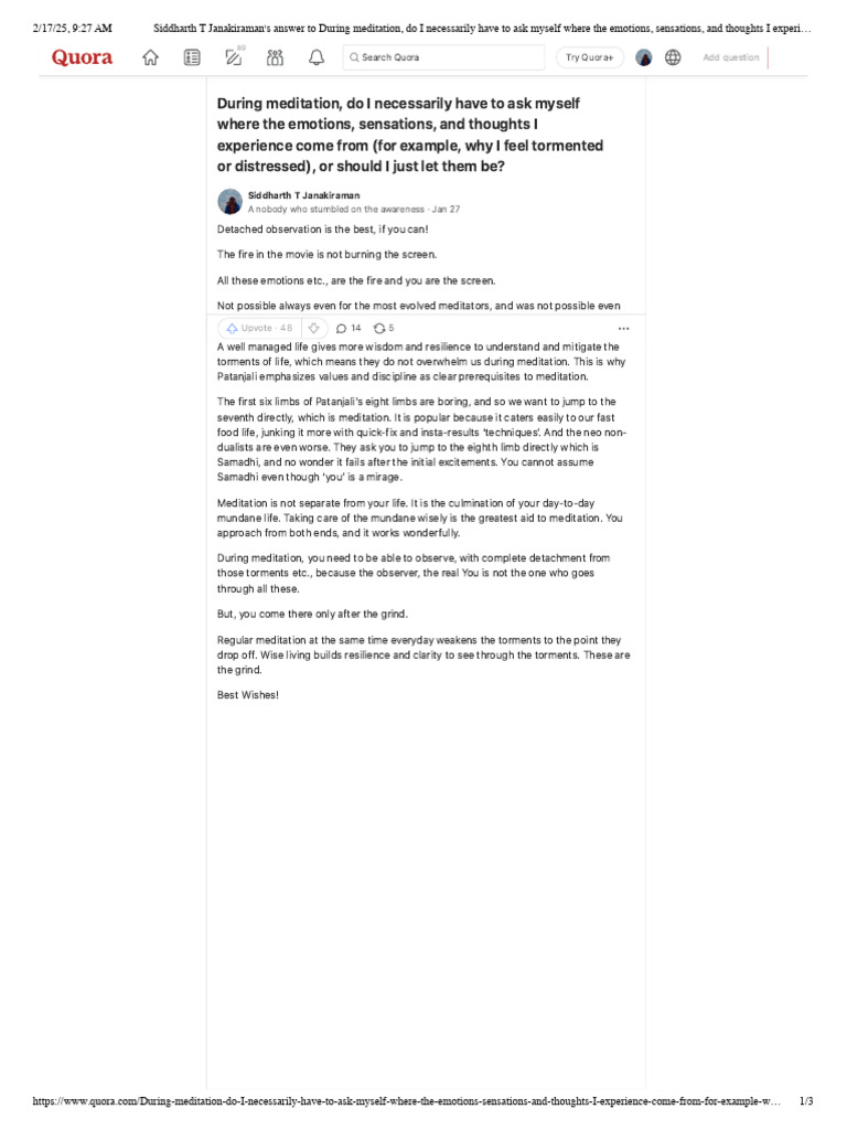 Siddharth T Janakiraman: Try Quora+ | PDF | Meditation | Spirituality