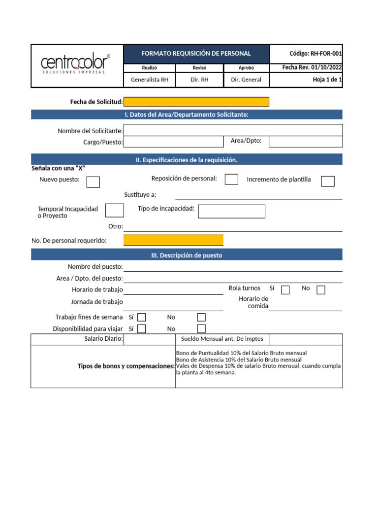 Formato de Requisicion de Personal | PDF
