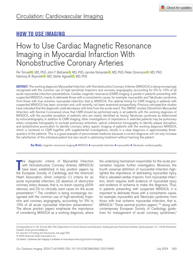 MINOCA Con RMC (Circulation, 2024) | PDF | Myocardial Infarction ...
