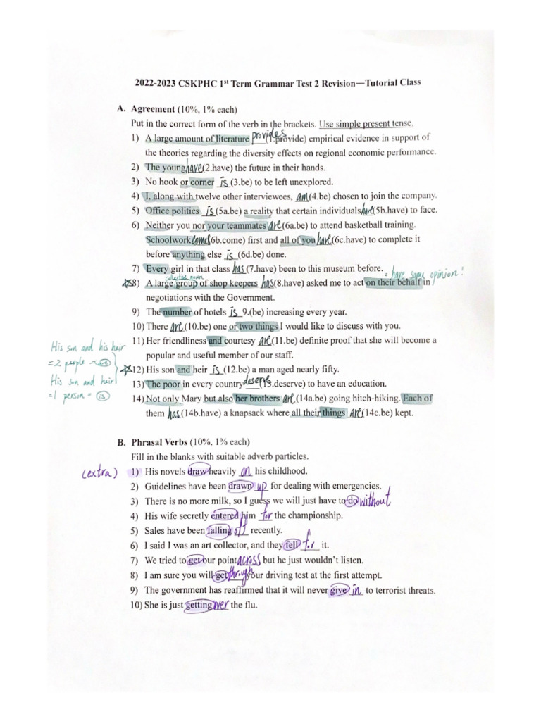 10.17 Grammar Test 1-2 Revision | PDF