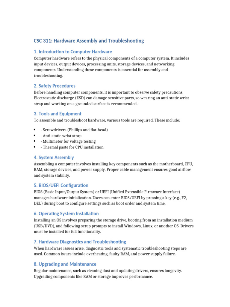 CSC_311_Hardware_Assembly_and_Troubleshooting | PDF