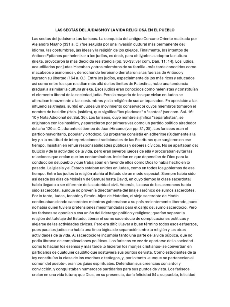 Sectas del Judaísmo: Fariseos y Saduceos | PDF | Dinastía asmonea ...
