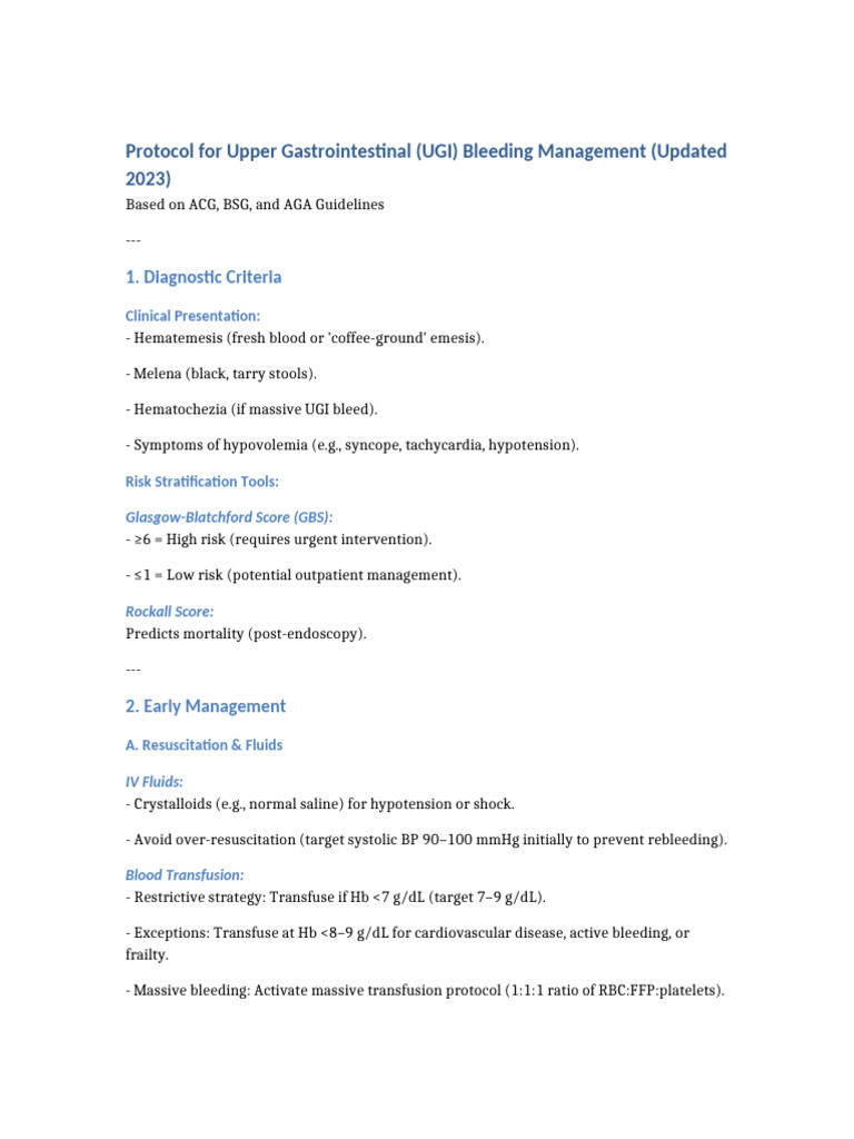 UGI Bleeding Management Protocol 2023 | PDF | Medical Emergencies ...