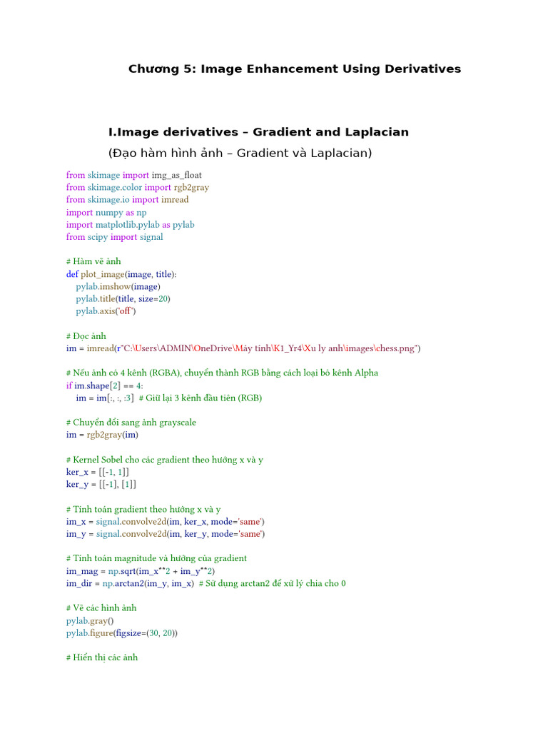 (Đạo hàm hình ảnh - Gradient và Laplacian) : Chương 5: Image Enhancement Using Derivatives | PDF