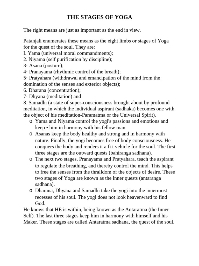 The Eight Stages of Yoga Practice | PDF