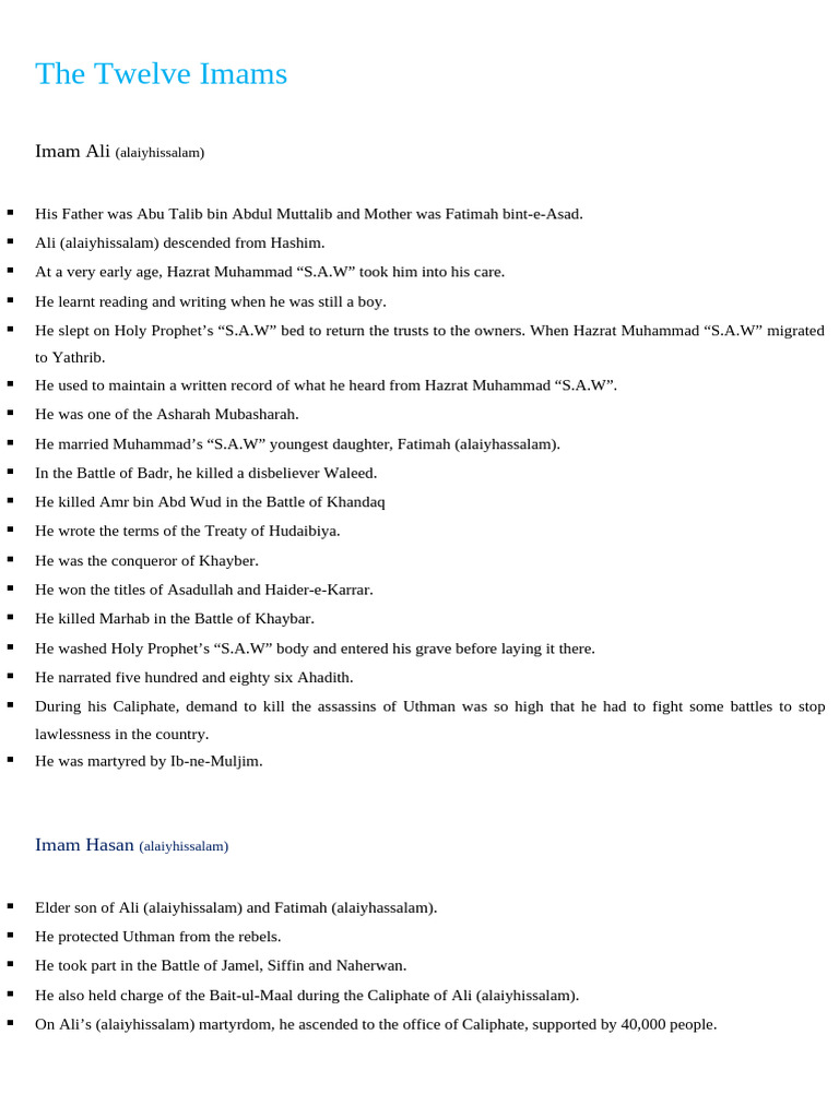 The Twelve Imams | PDF | Husayn Ibn Ali | Shia Islam