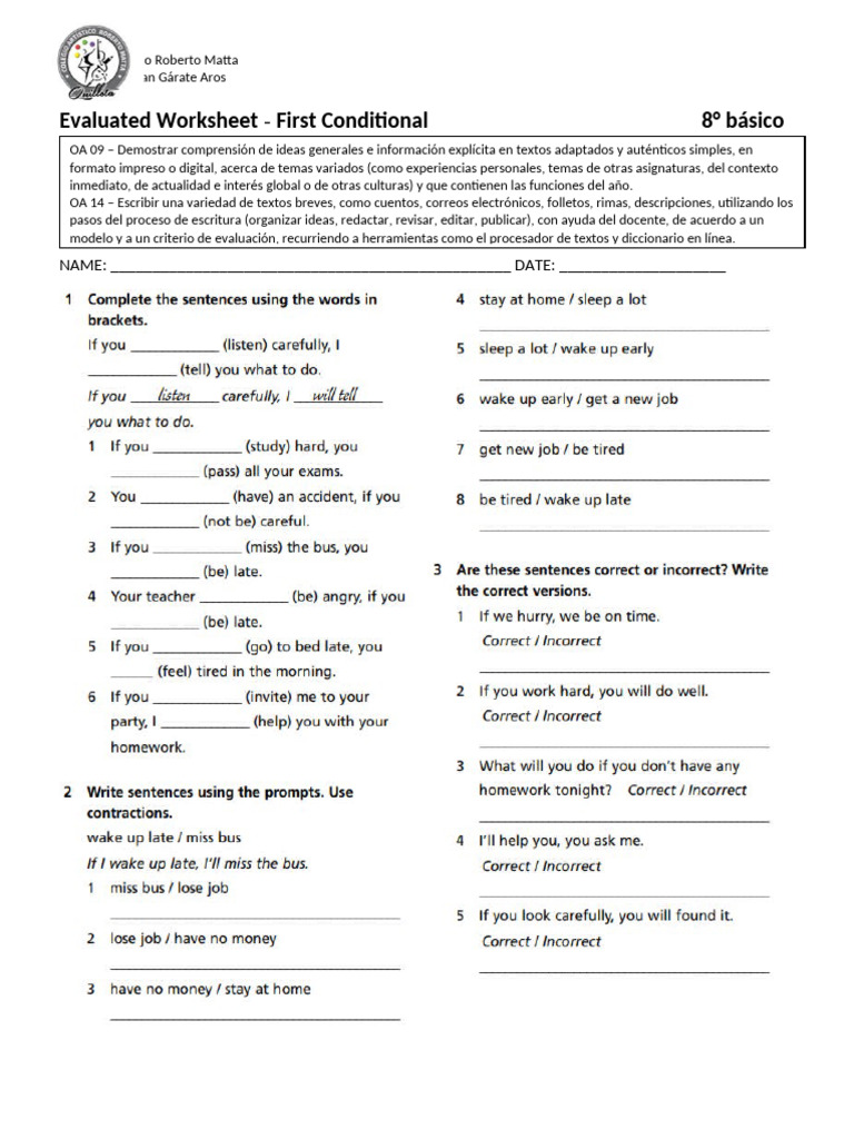 First Conditional 8 Básico Pdf