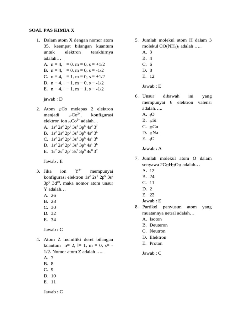 SOAL PAS KIMIA GANJIL X | PDF