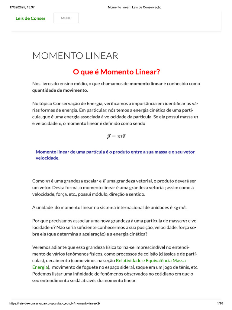 Momento Linear | PDF