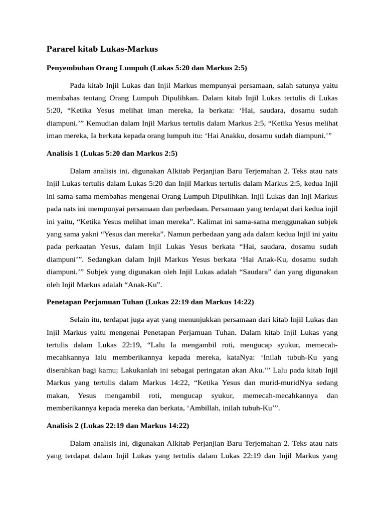 Gracia Manurung_Pararel kitab Lukas dan Markus | PDF