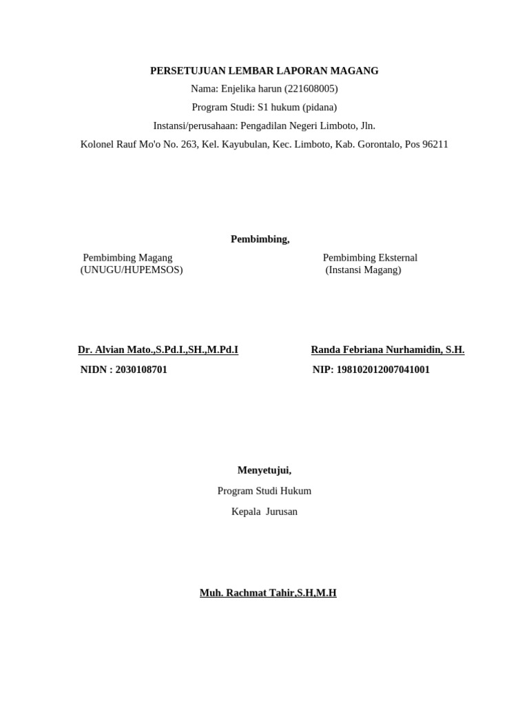 Persetujuan Lembar Laporan Magang | PDF