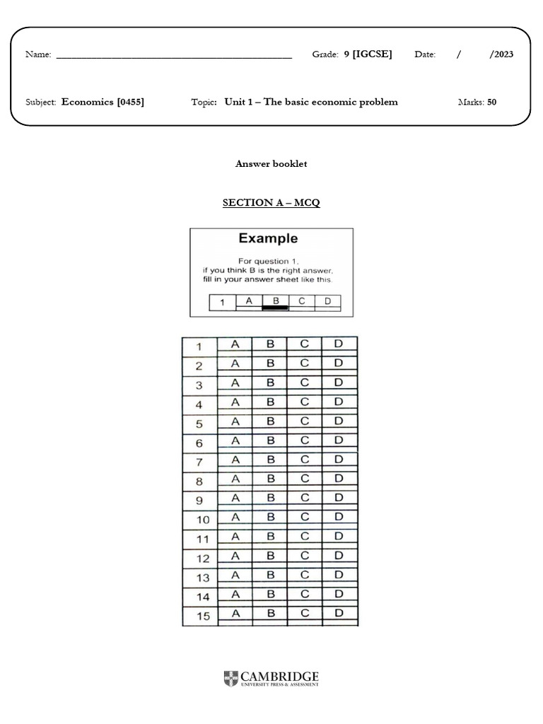 Answer Booklet | PDF