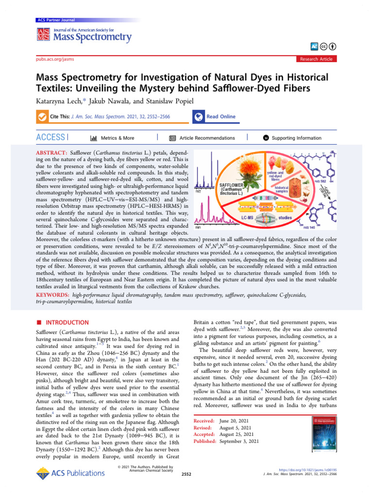 Lech Et Al 2021 Mass Spectrometry For Investigation of Natural Dyes in ...