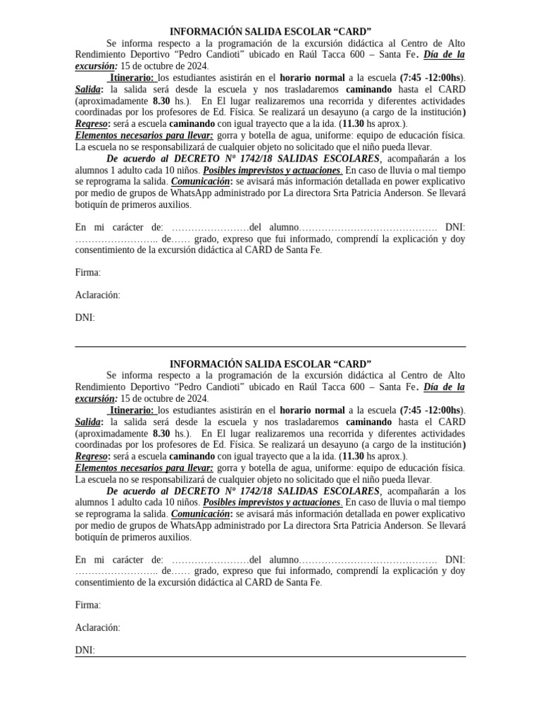 Salida Escolar | PDF