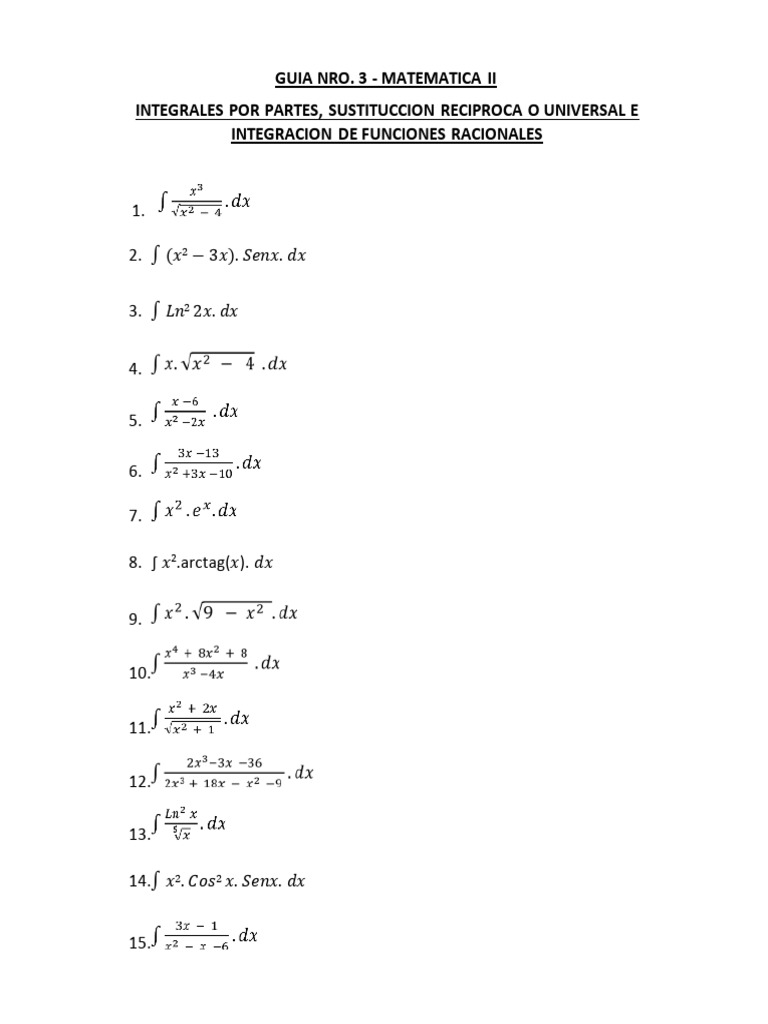 Guia Ejercicios de Practica 3er. Parcial -Matematica II | PDF