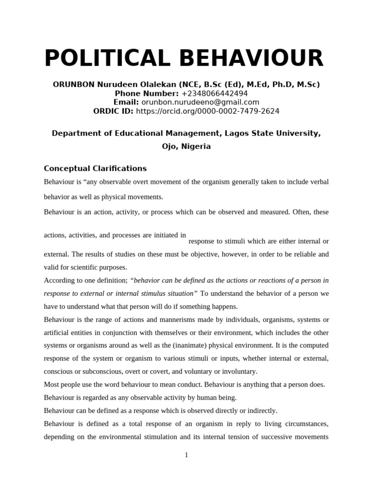 Understanding Political Behaviour | PDF | Behavior | Science