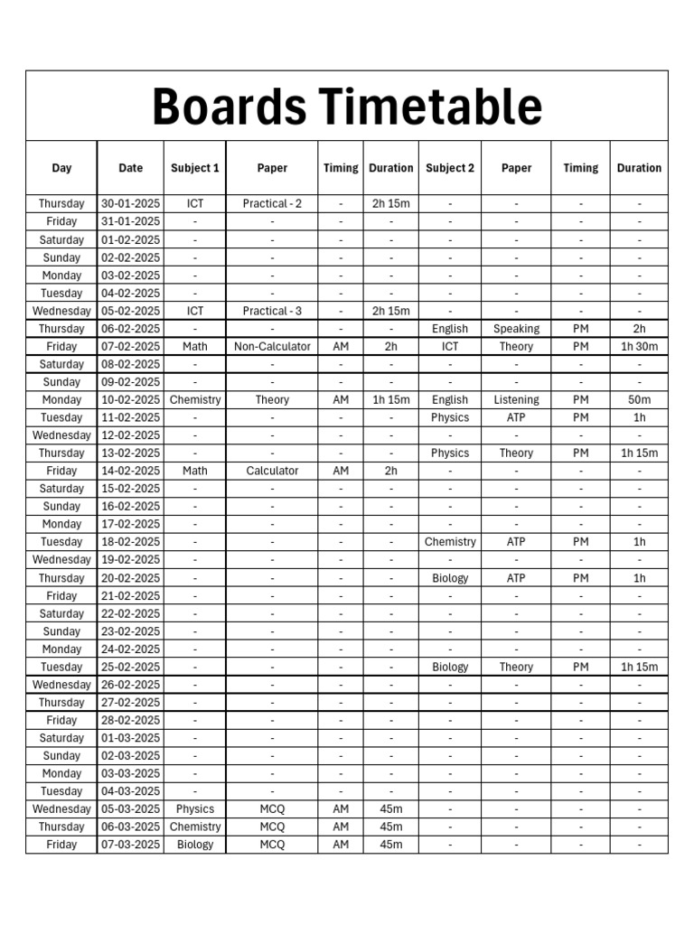Boards Timetable | PDF