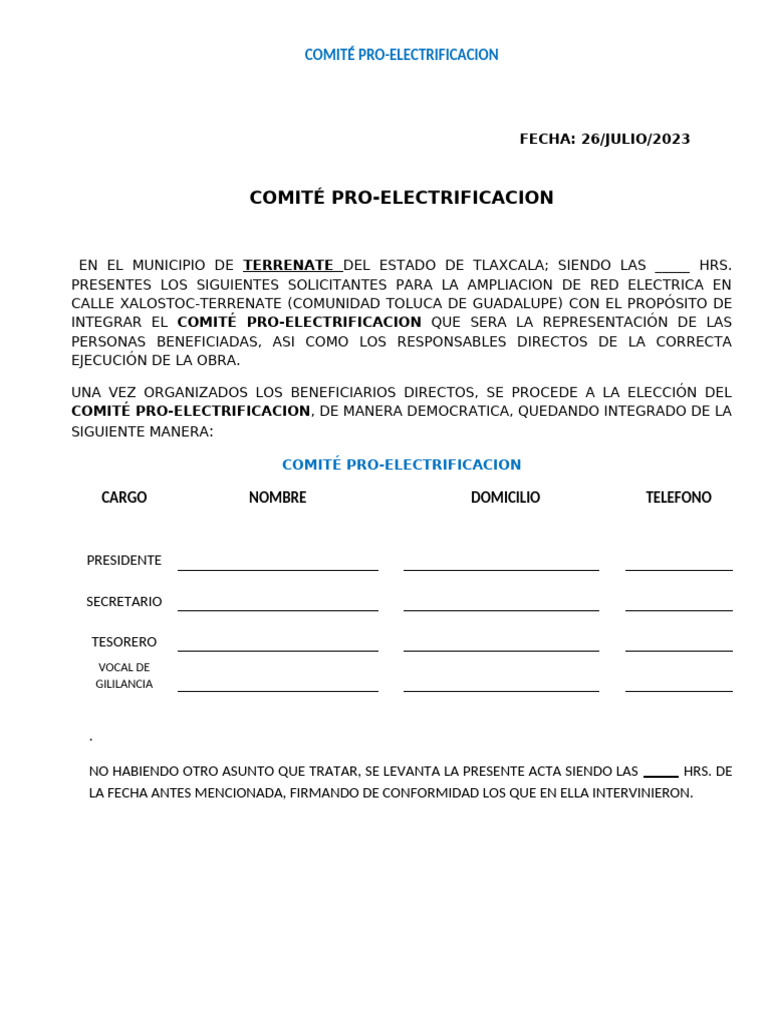Comite Pro Electrificacion | PDF