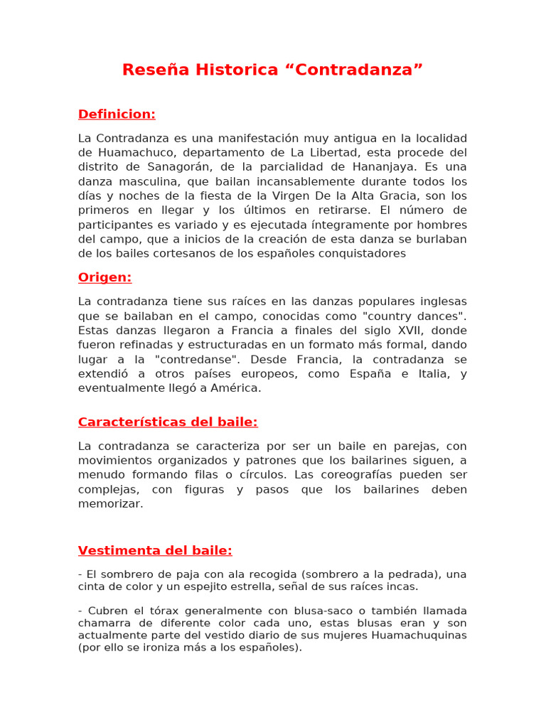 Reseña Histórica de la Contradanza | PDF