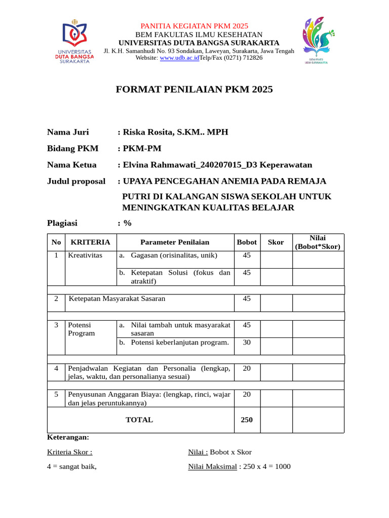 Format Penilaian Pkm-pm[1] | PDF