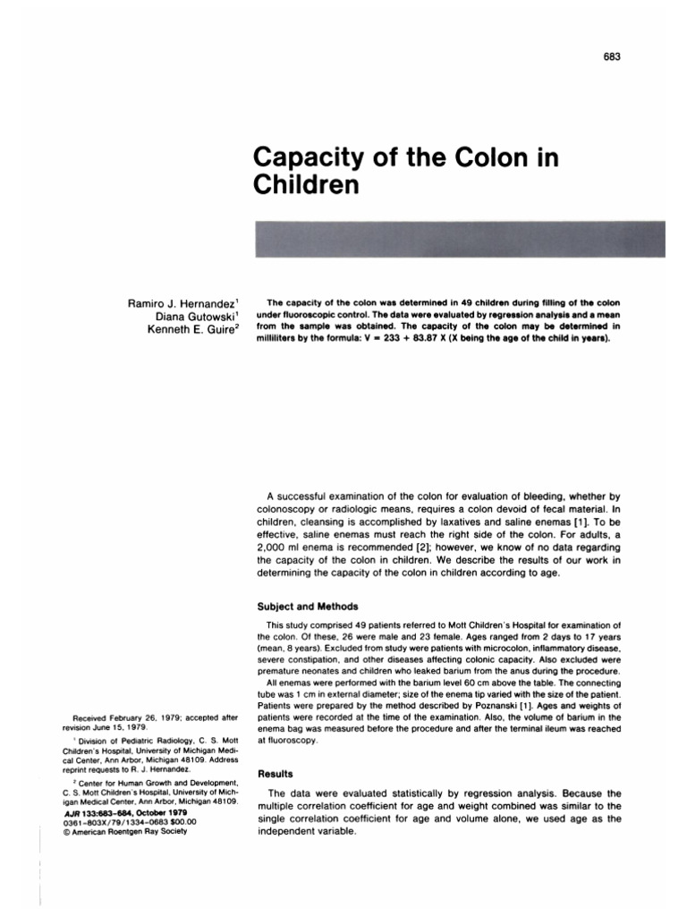 Gutowski Et Al 2012 Capacity of The Colon in Children | PDF | Large ...