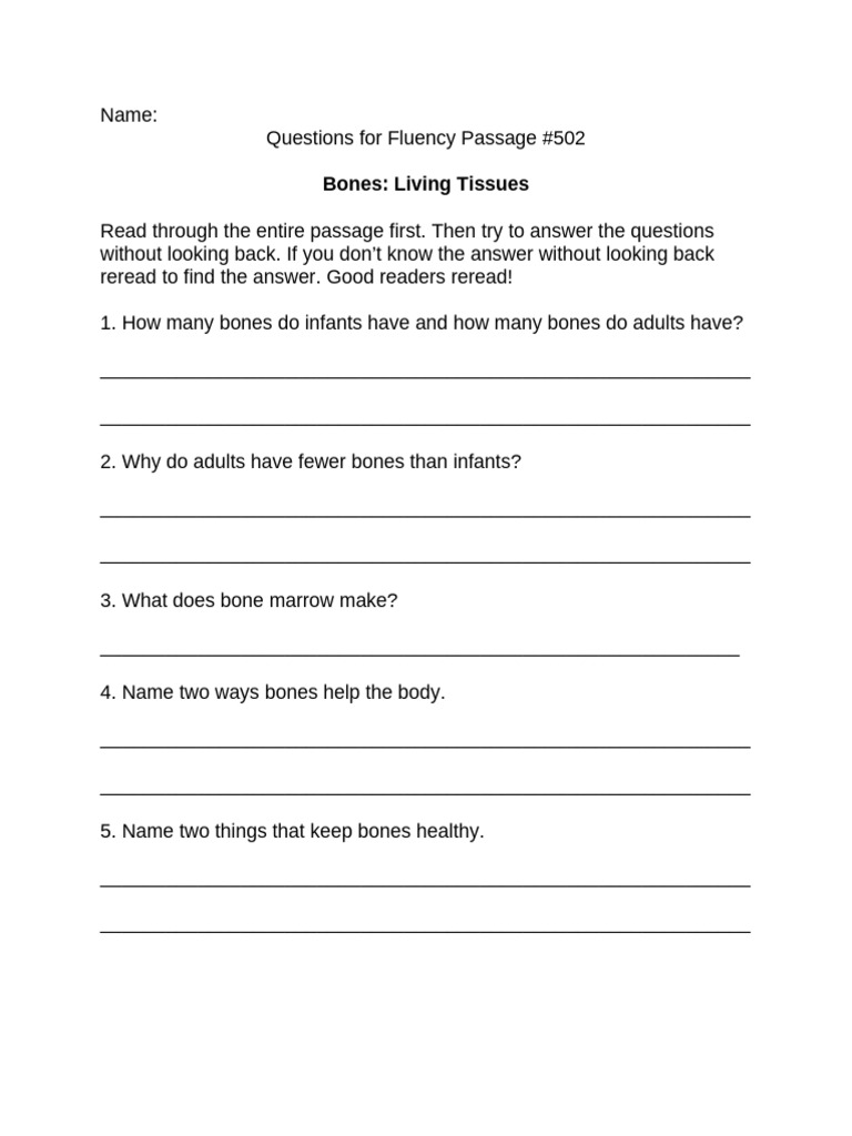 Fluency Questions on Bone Health | PDF
