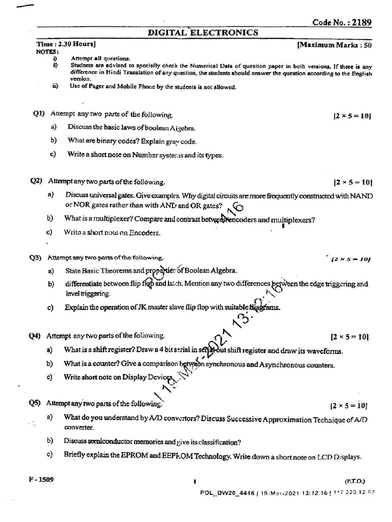 All 3 Sem Digital Electronics 2189 Mar 2021 | PDF