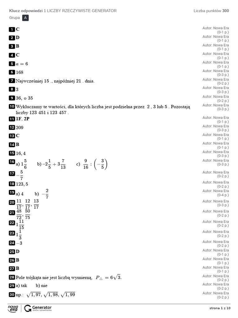 1 LICZBY RZECZYWISTE GENERATOR Klucz Odpowiedzi | PDF