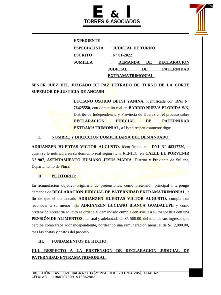 Luciano Osorio Betsi Yanina - Demanda de Declaracion Judicial de ...