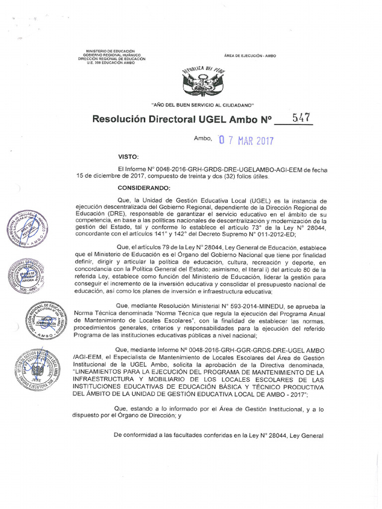 DIRECTIVA DE LA UGEL AMBO MANTENIMIENTO 2017 | PDF