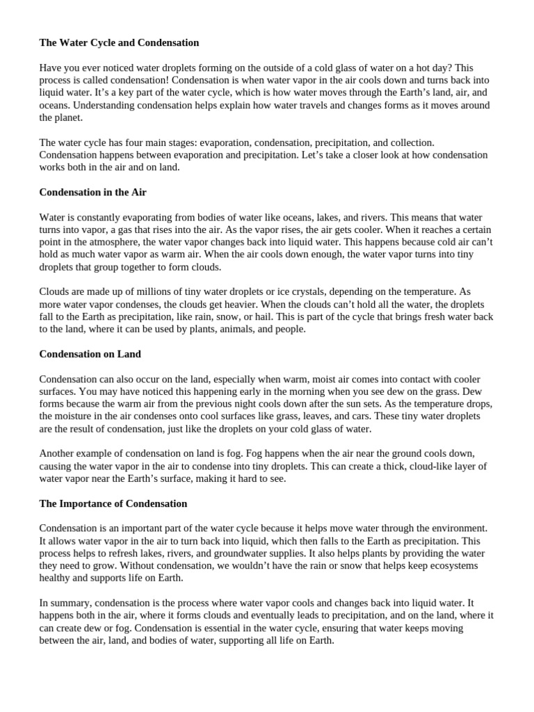 The Water Cycle and Condensation and word sum | PDF | Water | Water Cycle