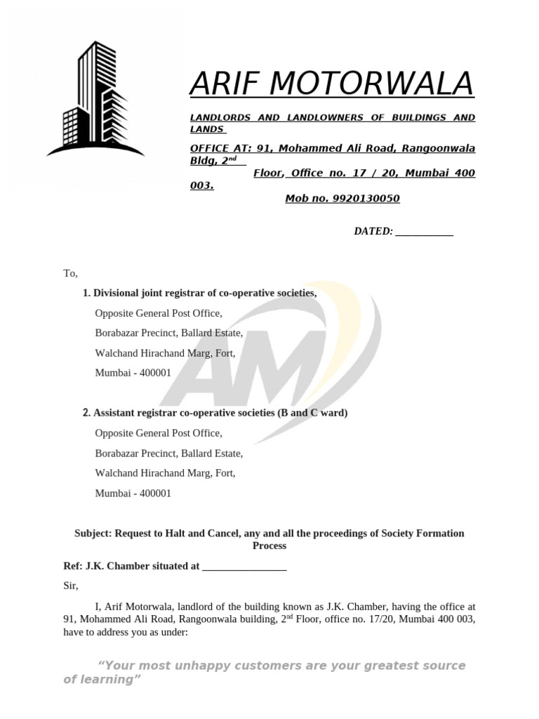 JK Chamber Letter For Cancellation of Society Registration | PDF ...