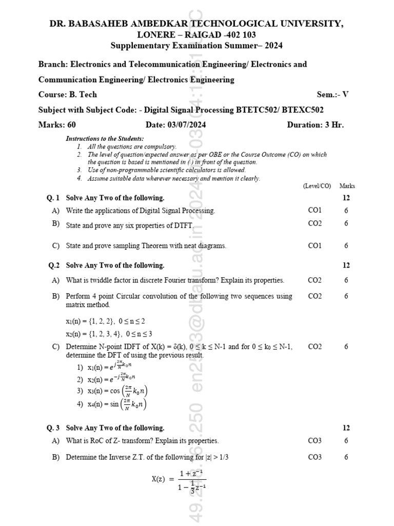 Digital Signal Processing | PDF | Discrete Fourier Transform | Telecommunications Engineering