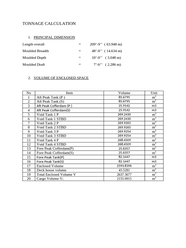 Tonnage Calculation for Marine Vessels | PDF | Tonnage | Shipbuilding