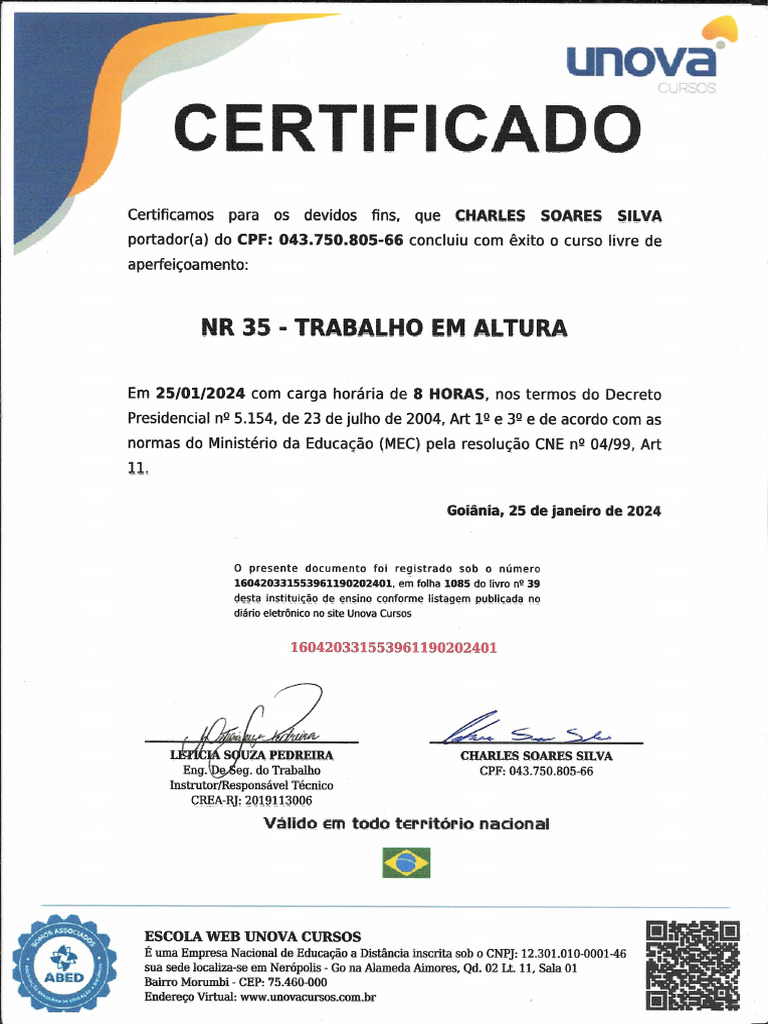 Certificado NR35 | PDF