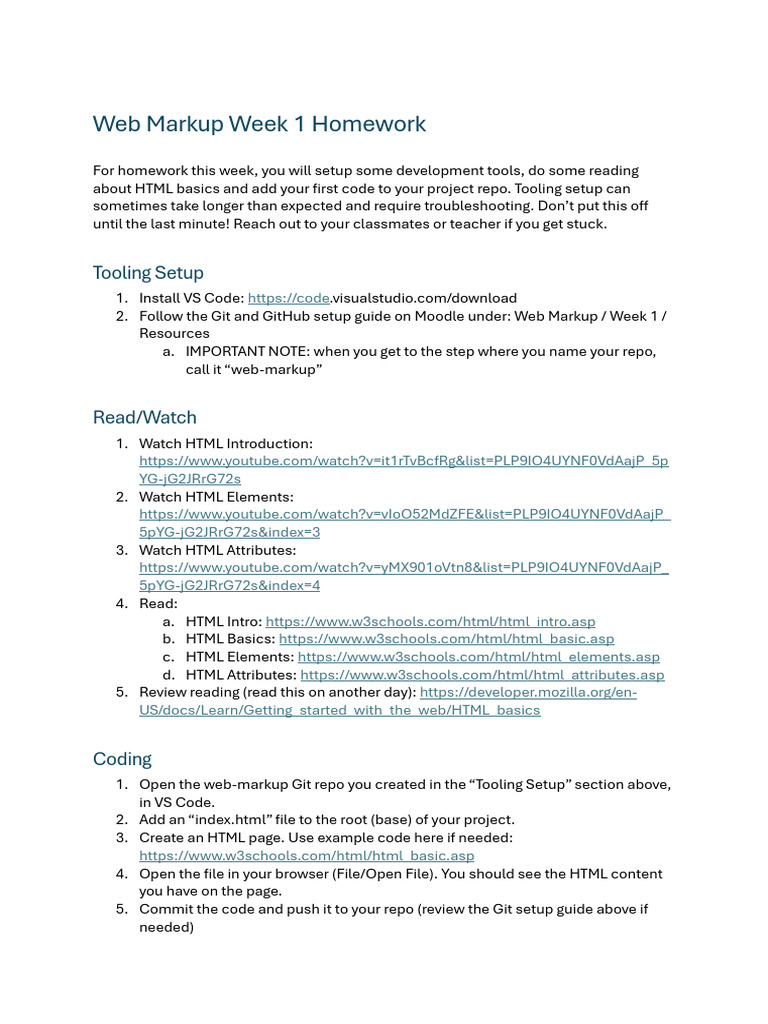 Web Markup Week1 Homework | PDF