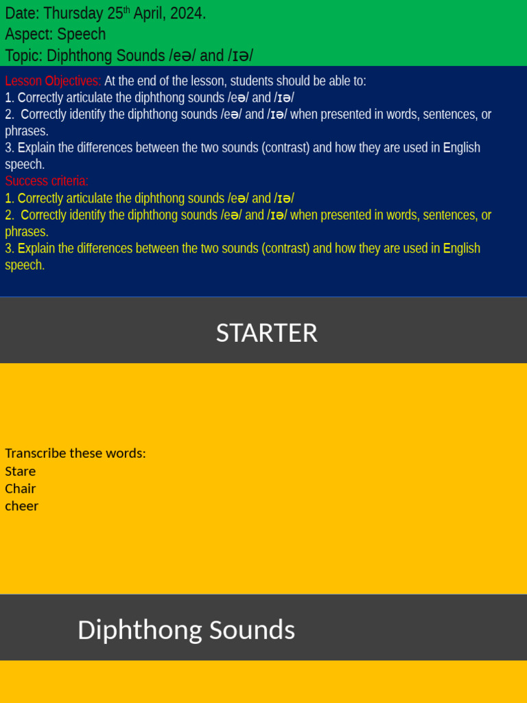 Diphthong sounds_ _eə_ and _ɪə_ | PDF | English Language | Language ...