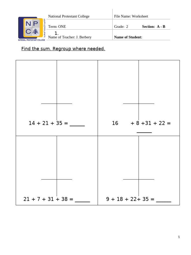Grade 2 Math Worksheet | PDF