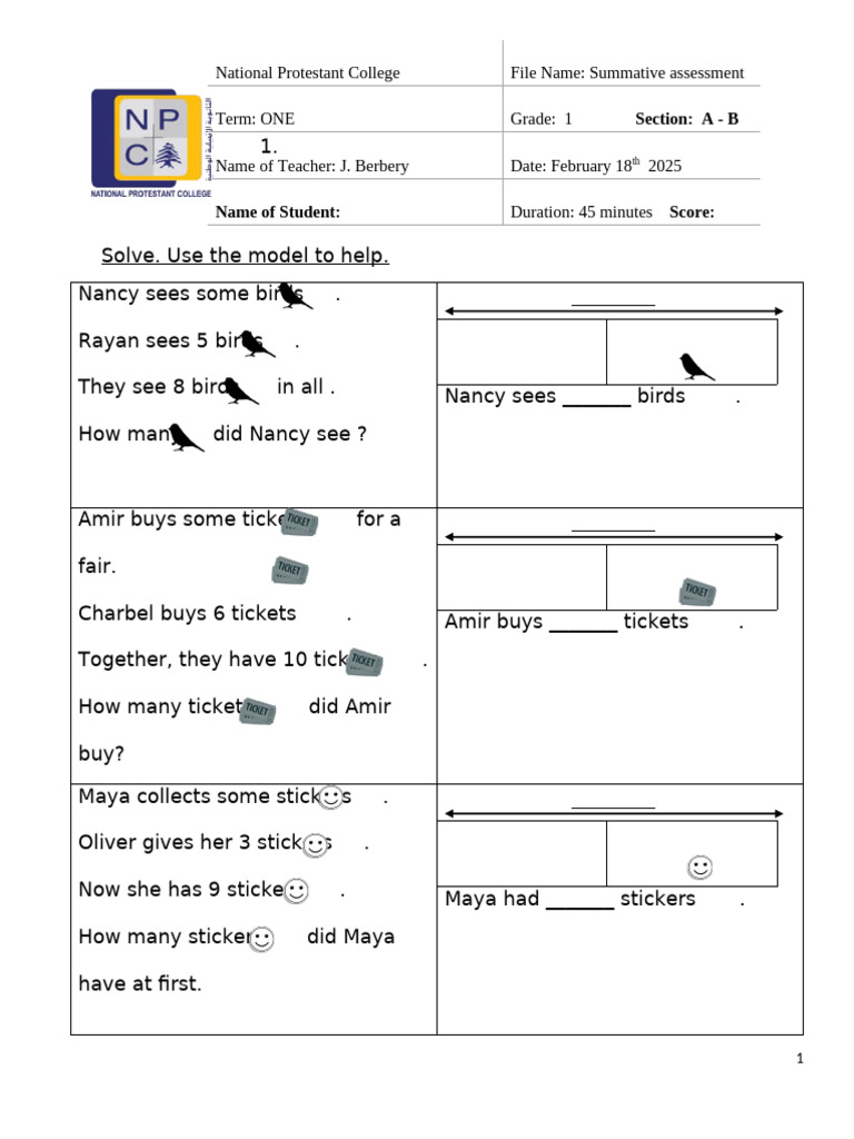 Grade 1 Revision Worksheet 3 | PDF