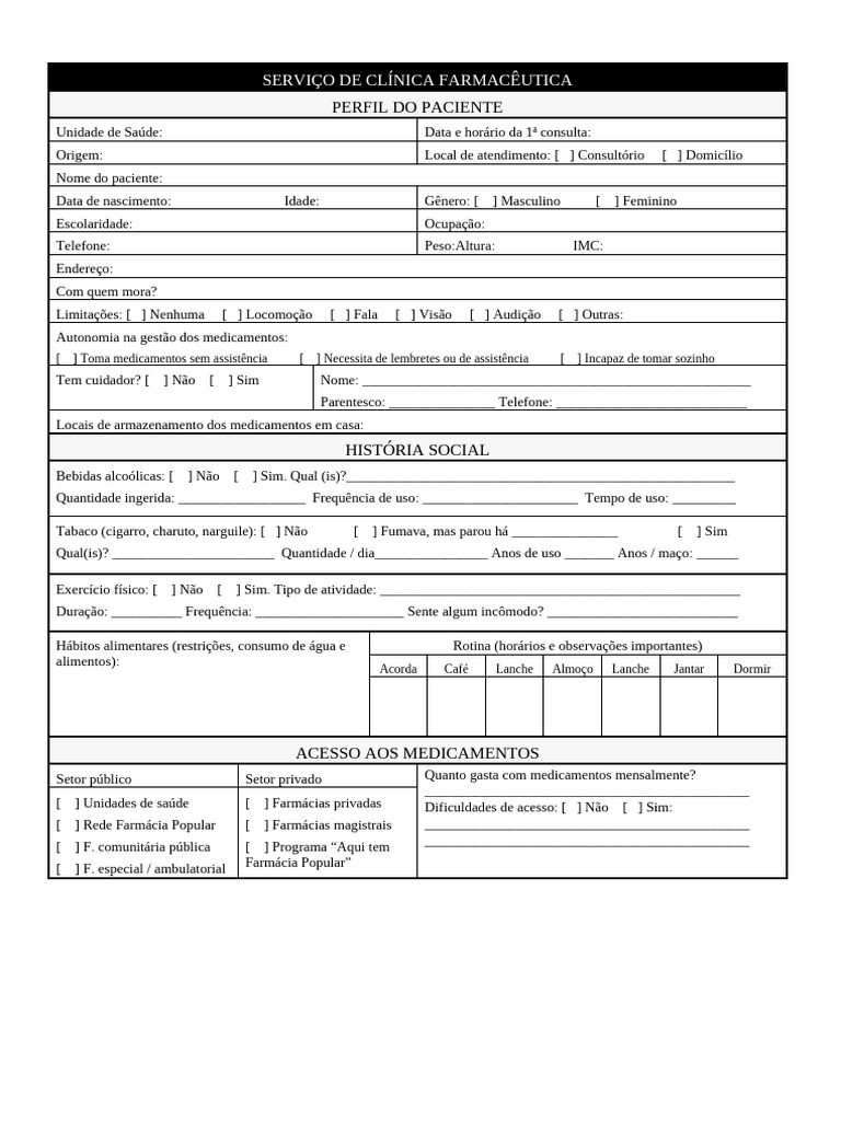 Formul Rio Padronizado para Realiza o Da Consulta Farmac Utica Disponibilizado No Site | PDF ...