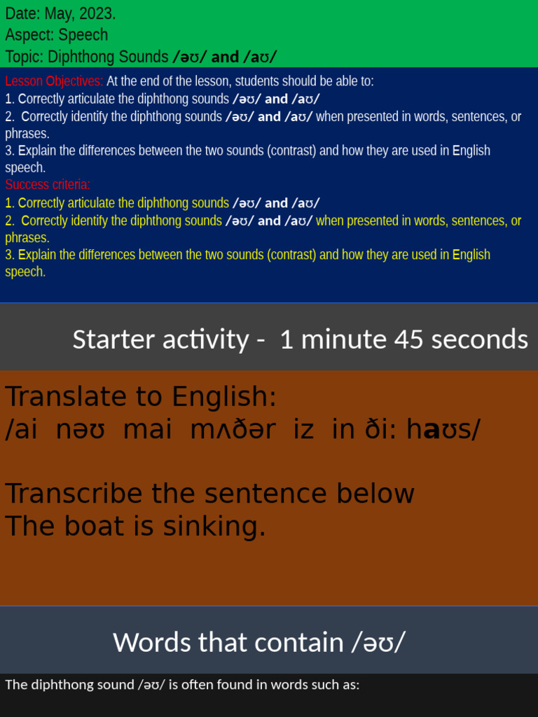 Diphthong Sounds - Əʊ and Aʊ | PDF | Languages | Foreign Language Studies