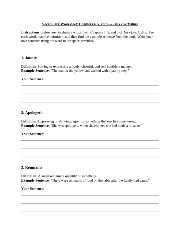 Vocabulary Worksheet (Chapters 456) | PDF