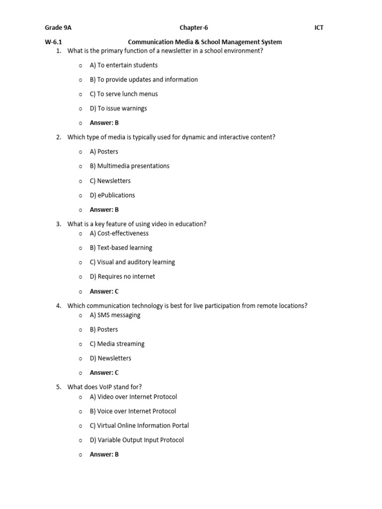 W-6.1 Solved - Communication Media & School Management | PDF ...